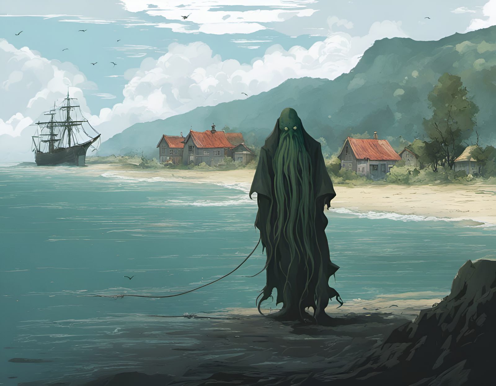 Cthulhu approaching the fishing village - AI Generated Artwork ...