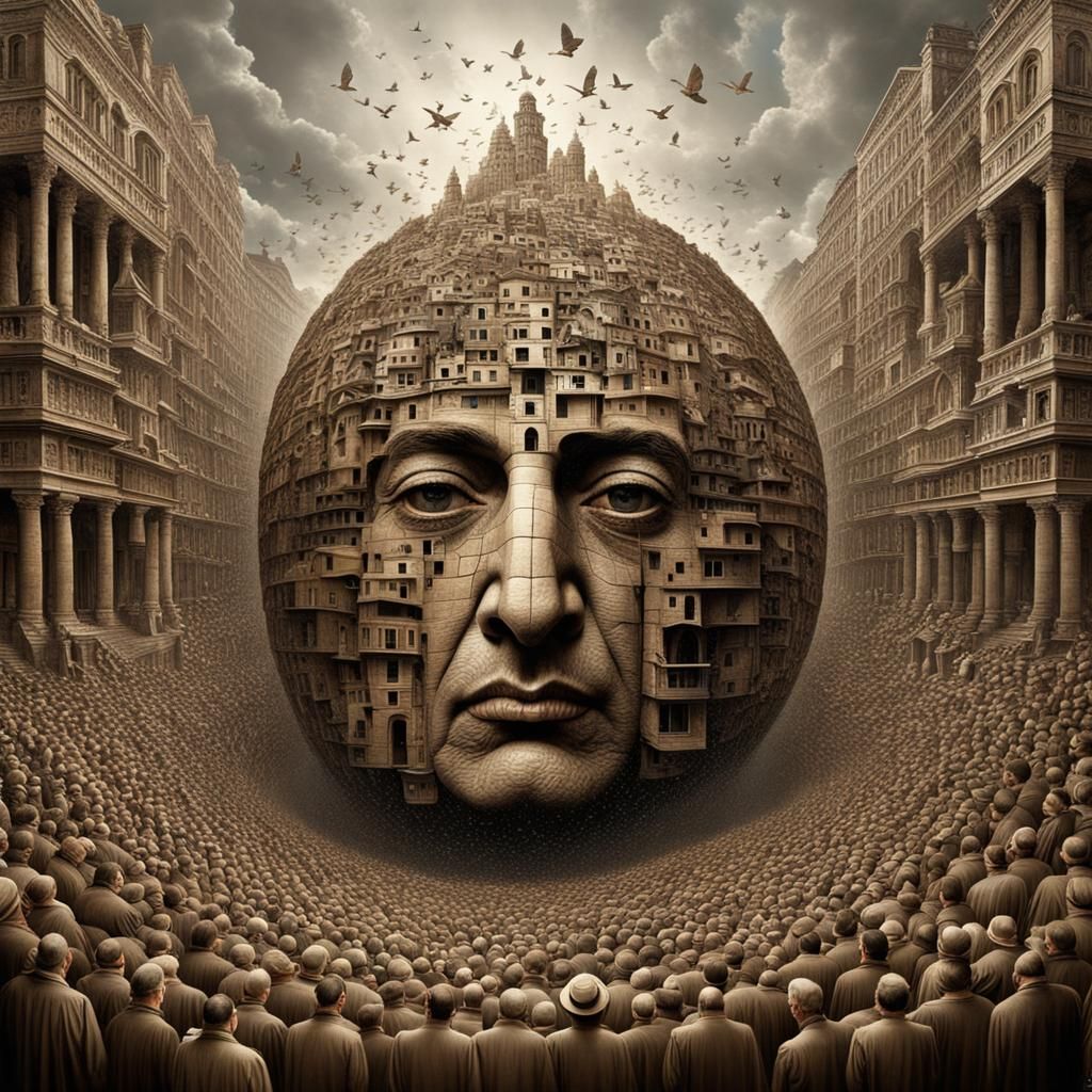 Imagine all the people, living life in Peace. Abstract, surreal ...