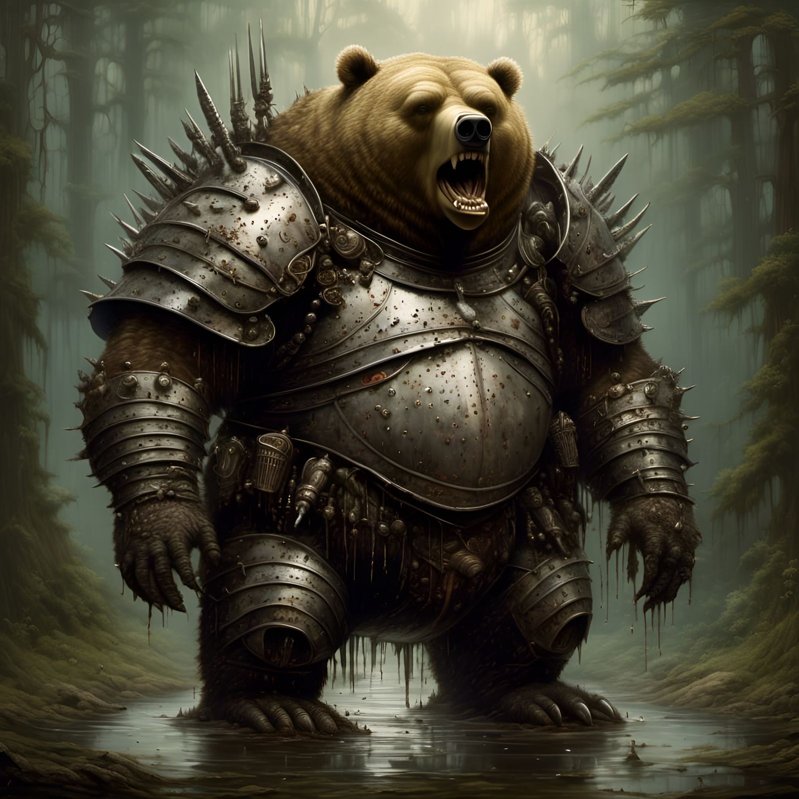 Obese Bear as Royal Swamp Knight in Armor - AI Art