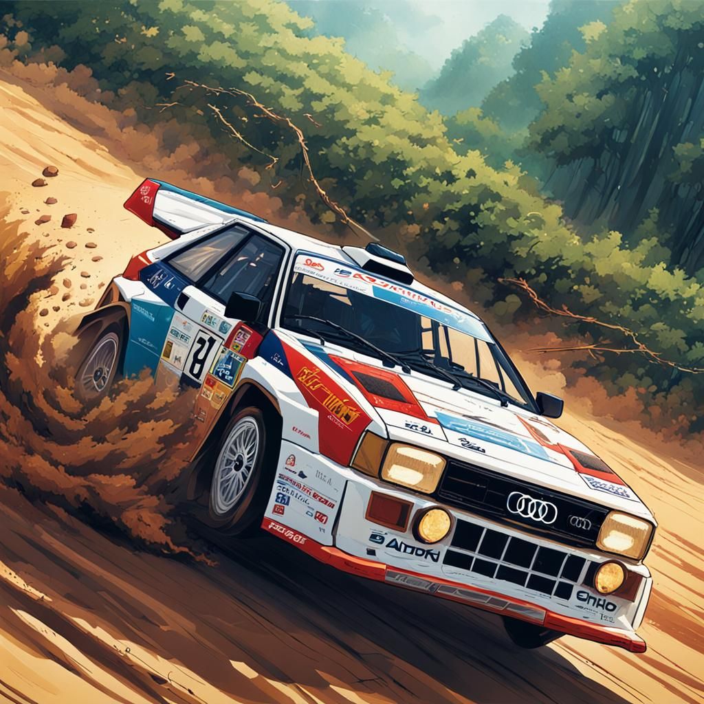 Audi Quattro rally racing on sandy track, Studio Ghibli, Anime Key ...
