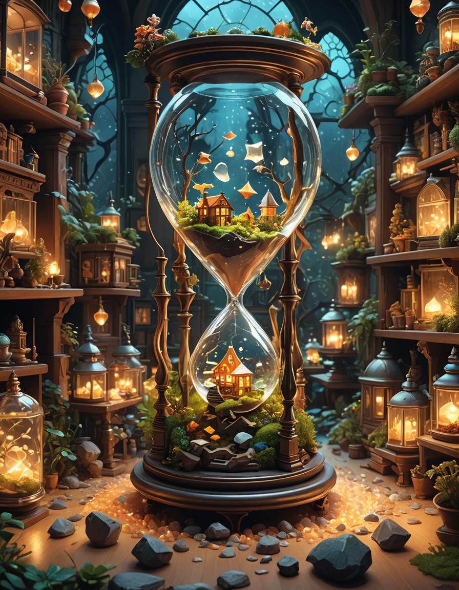 village hourglass lantern library - AI Generated Artwork - NightCafe Creator