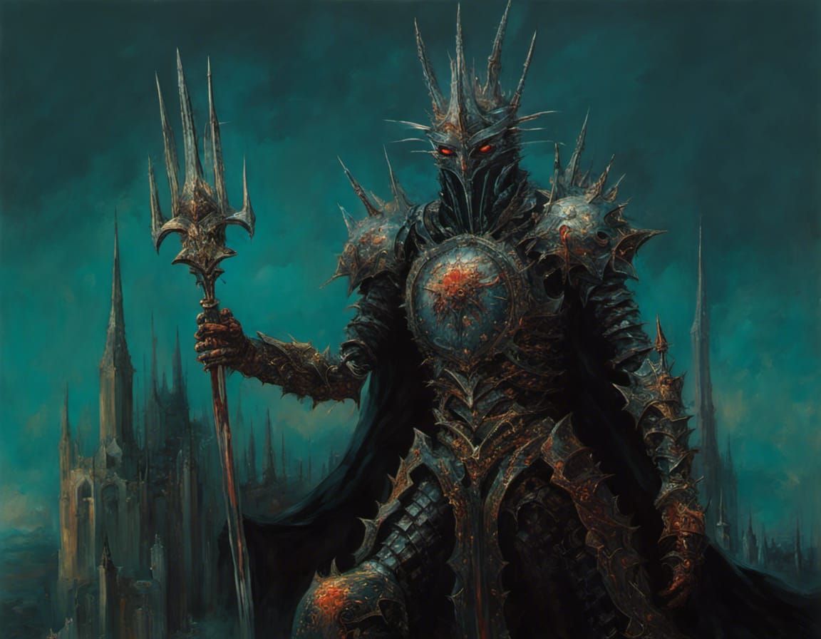 sauron with spiked armour , horror, magic the gathering art style, by ...