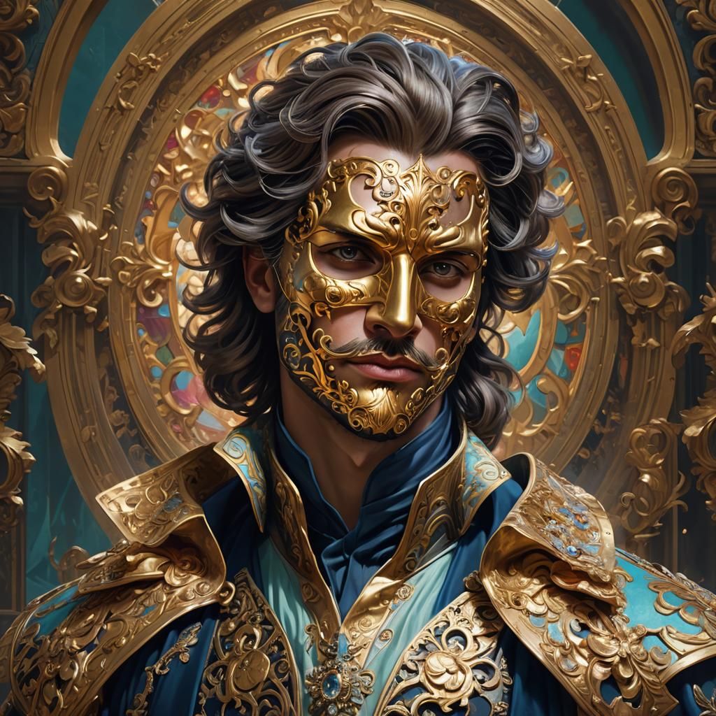 A baroque man wearing a theate mask in his left hand - AI Generated ...