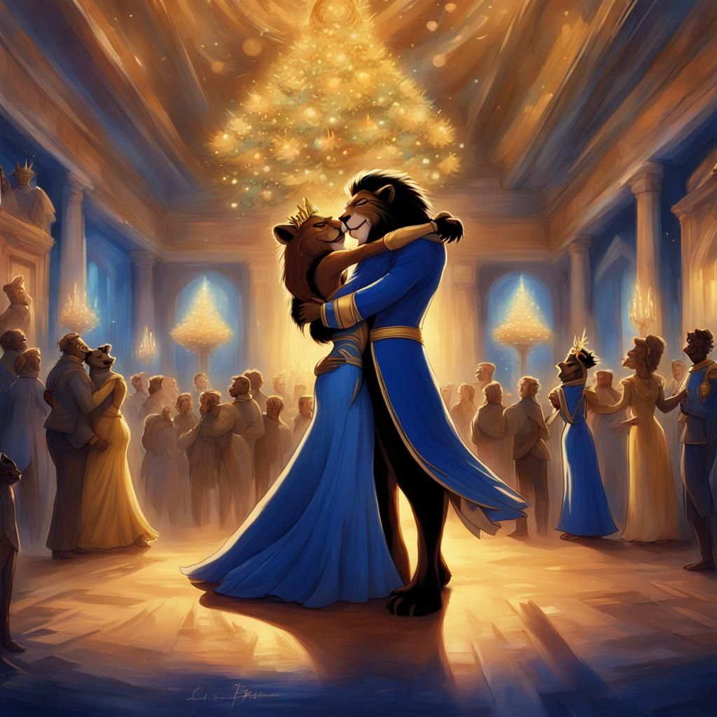 An anthro lion king wearing his ceremonial dress uniform that is blue ...