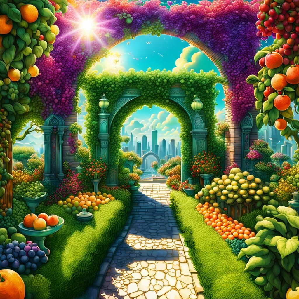A utopia with food for everyone - AI Generated Artwork - NightCafe Creator
