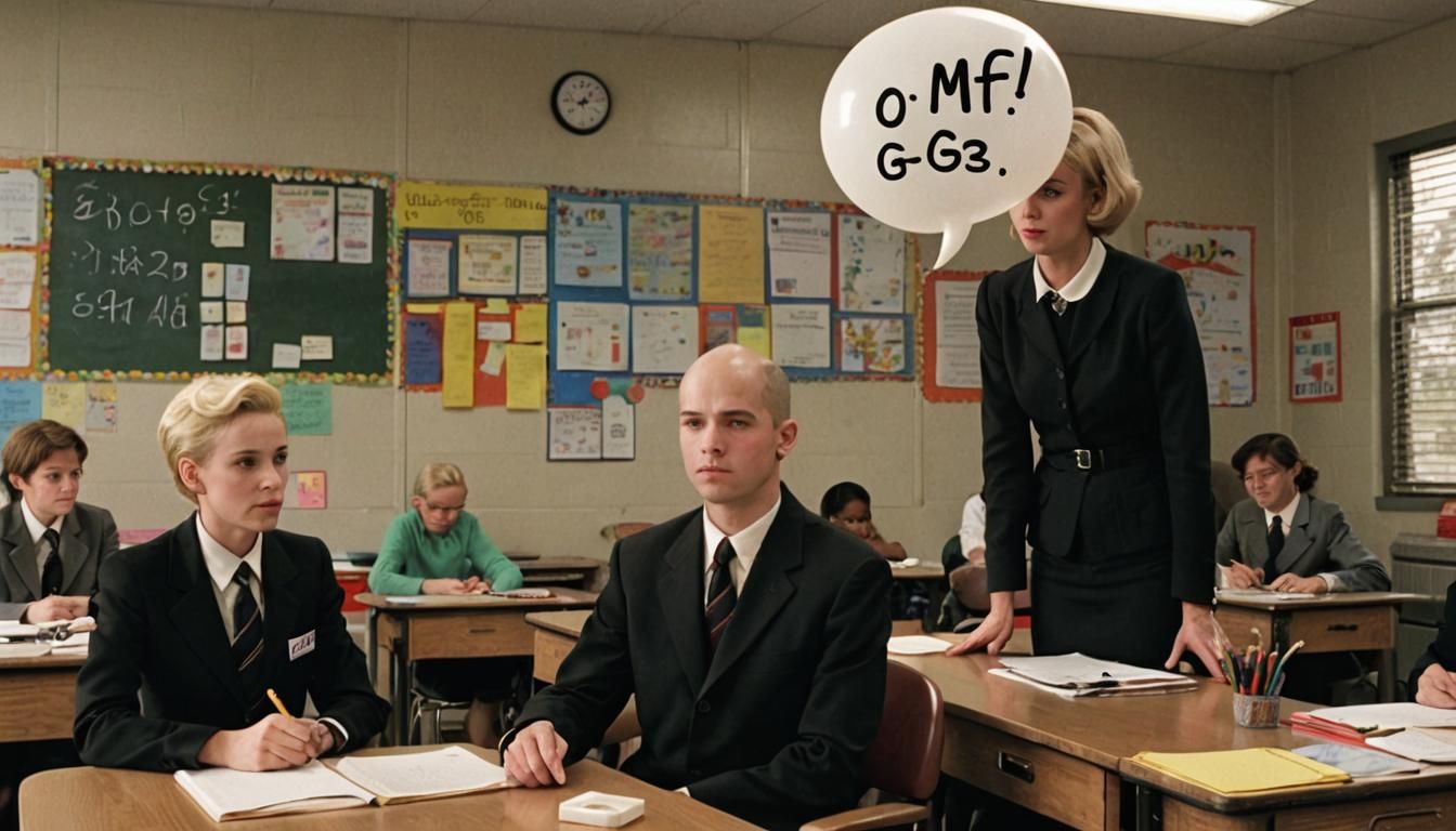 Charlie Brown sits in a school classroom. Thinking about his teacher ...