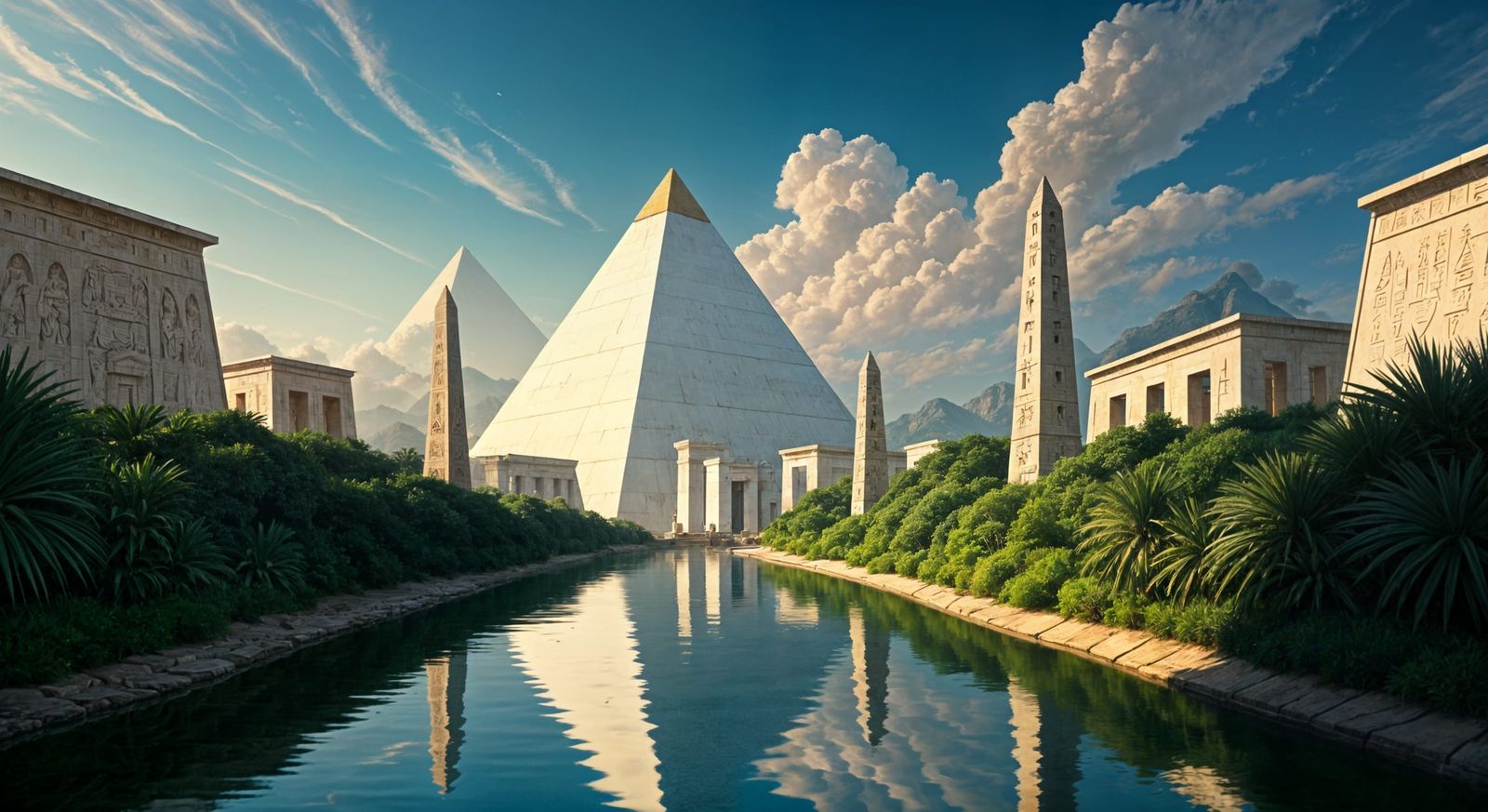 White Pyramid - Majestic Alabaster Pyramid with Golden Capst...