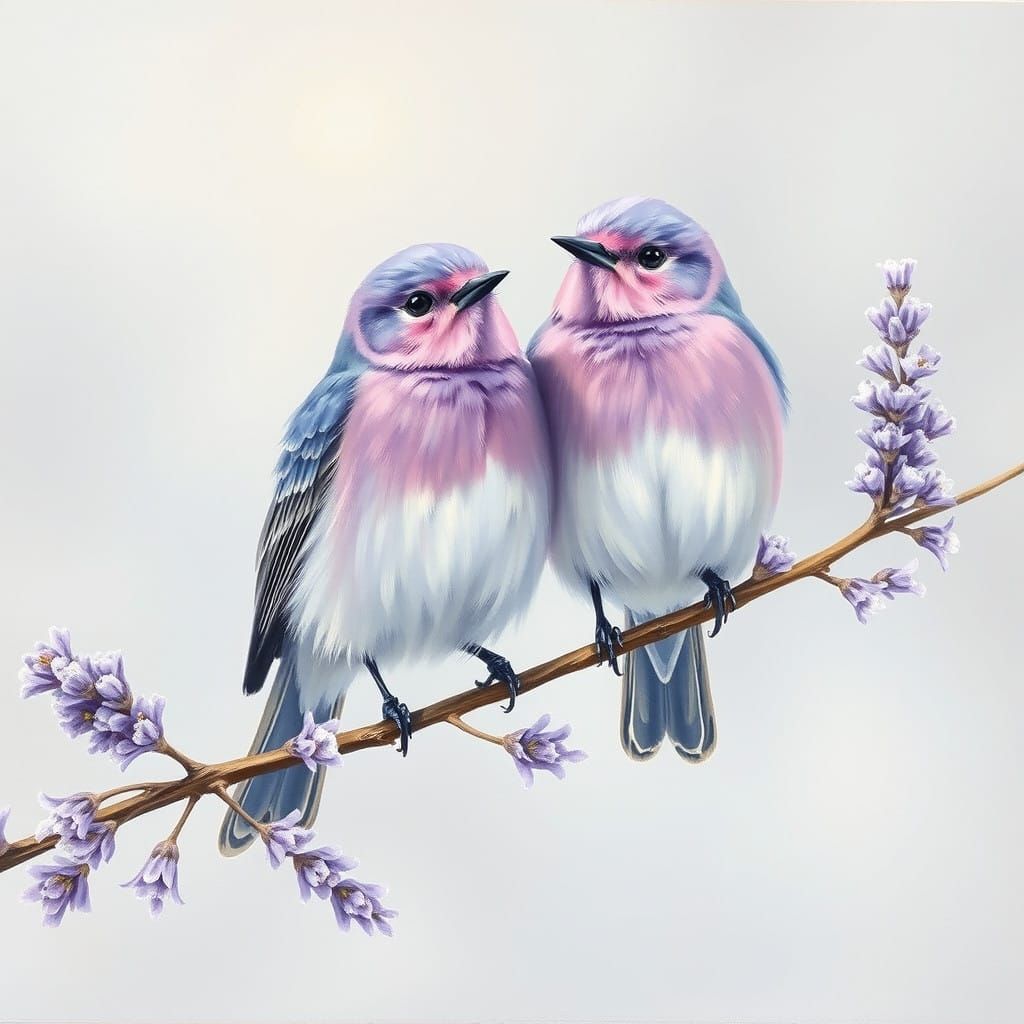 Lavender Birds - Ethereal Lavender Birds in a Snowy Landscap...