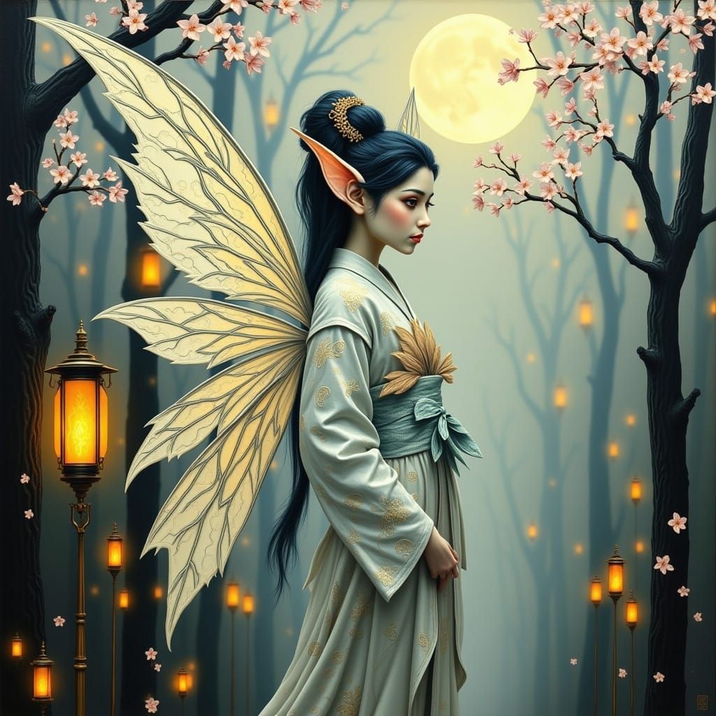 Fairy Elf Geisha - Ethereal Fairy Geisha in Dreamlike Forest...