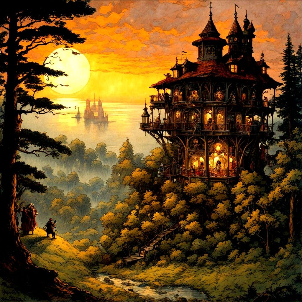 💐🌳🌄🌠steampunk spectacular world by Arthur Rackham, Edmund Dulac, James R Eads, Pino Daeni ...