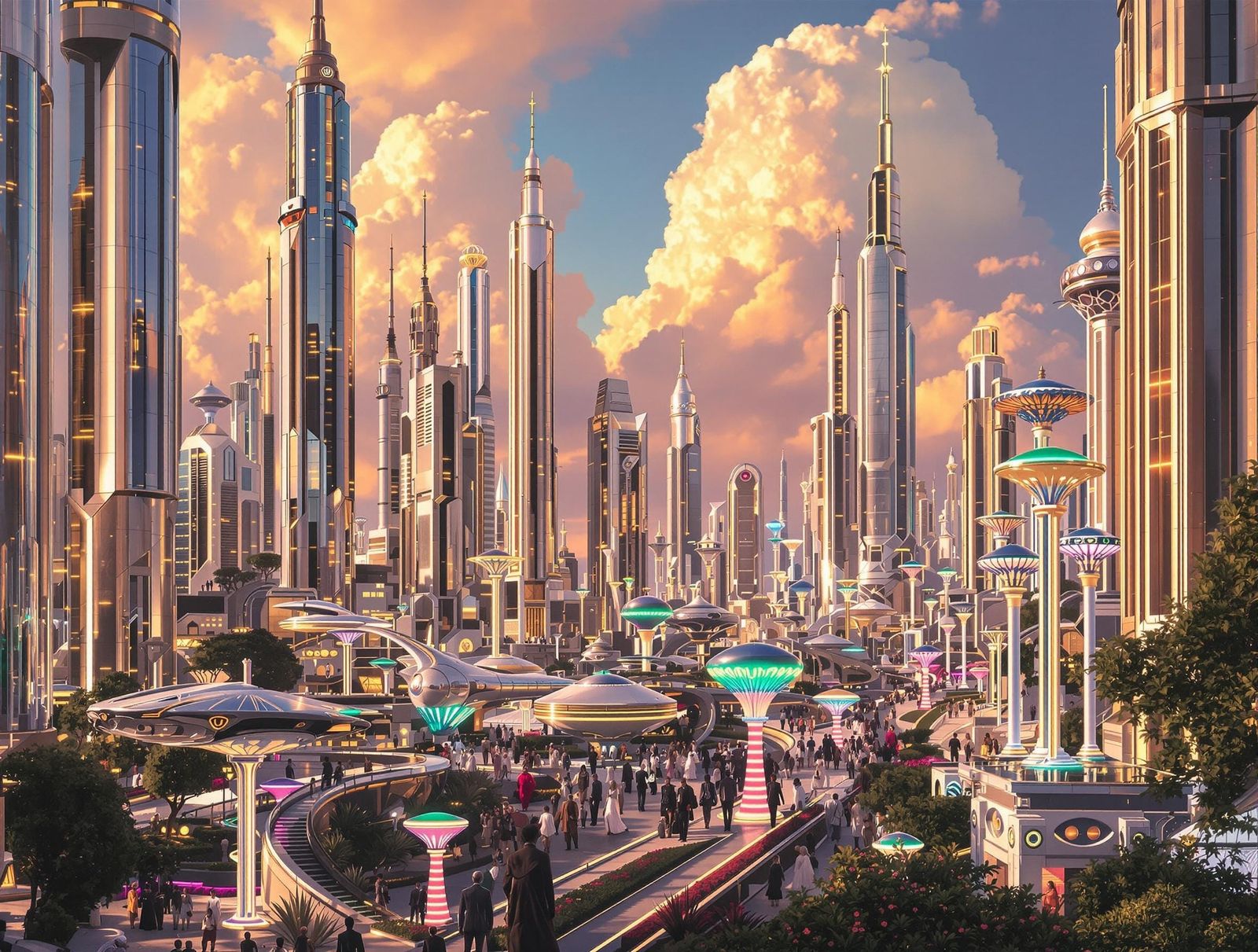 In a vibrant, cosmopolitan metropolis, humans and humanoid aliens with ...