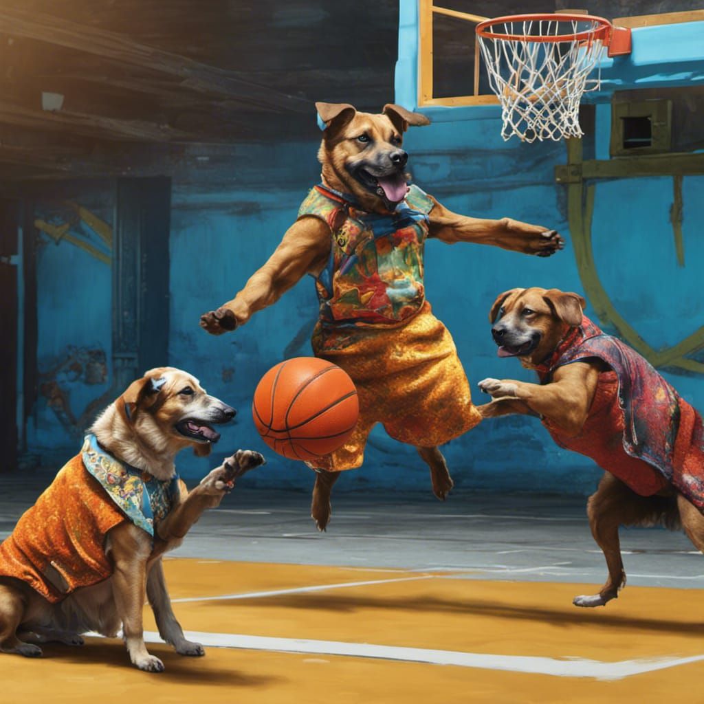 Dogs Playing Basketball 1 - AI Generated Artwork - NightCafe Creator