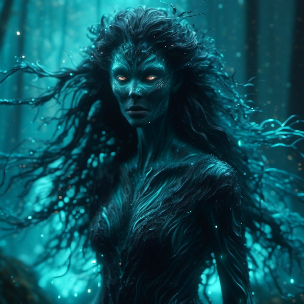 Ethereal angry fierce screaming banshee, beautiful, black mist, teal ...
