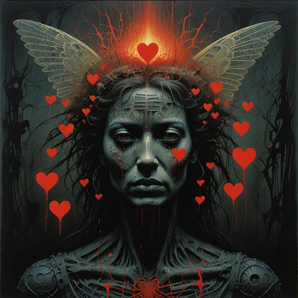 Surreal Children's Goth Valentine Drawings in Rayo... - AI Art