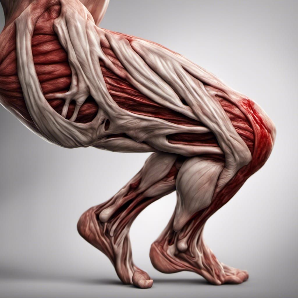 Portrait of a realistic leg muscle with blood vessles and ligamends ...