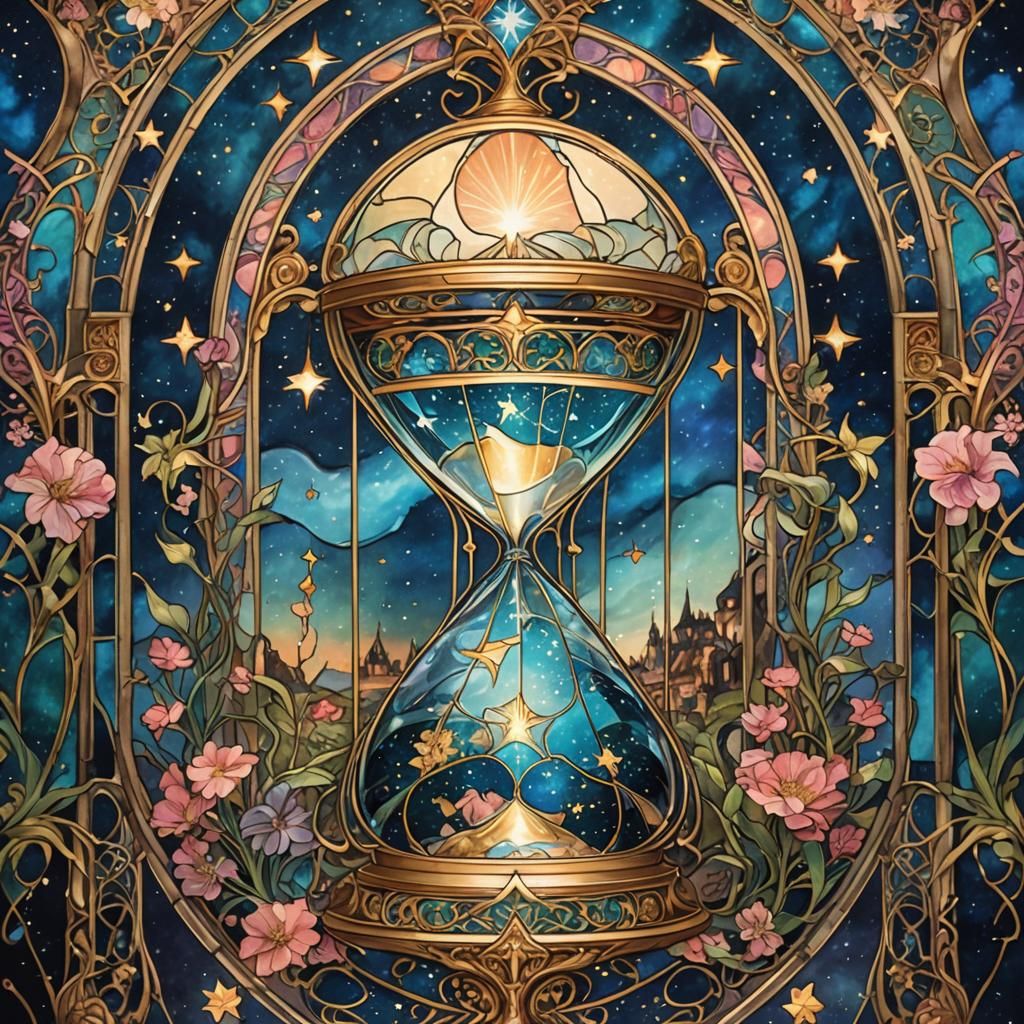 hourglass stained glass artwork - AI Generated Artwork - NightCafe Creator