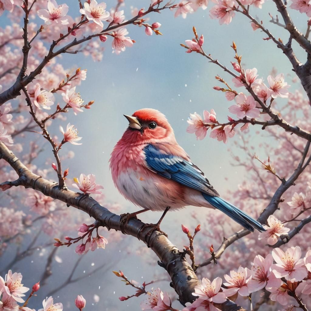 A watercolor painting of an adorable cherry blossom bird - AI Generated ...