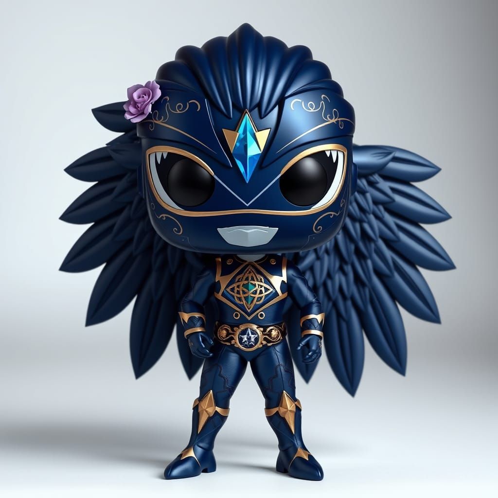 Funko pop of a Power ranger with an indigo raven-inspired design ...