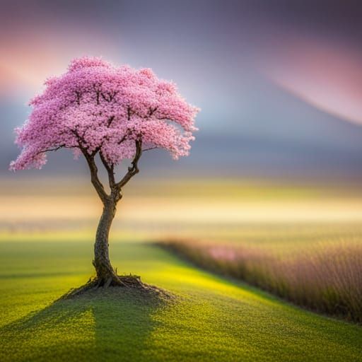 One cherry blossom tree in a meadow - AI Generated Artwork - NightCafe ...