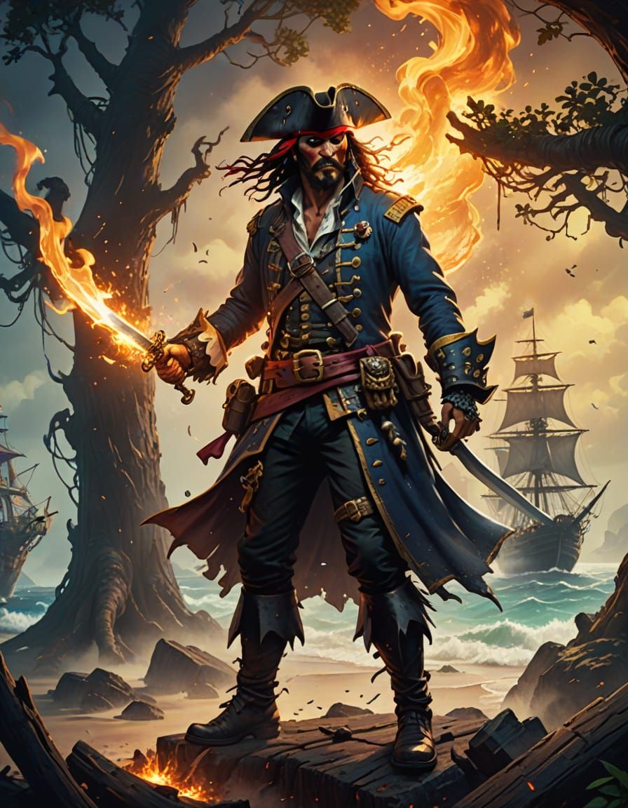 Captain Kidd on Oak Island defending his treasure chest using a ...