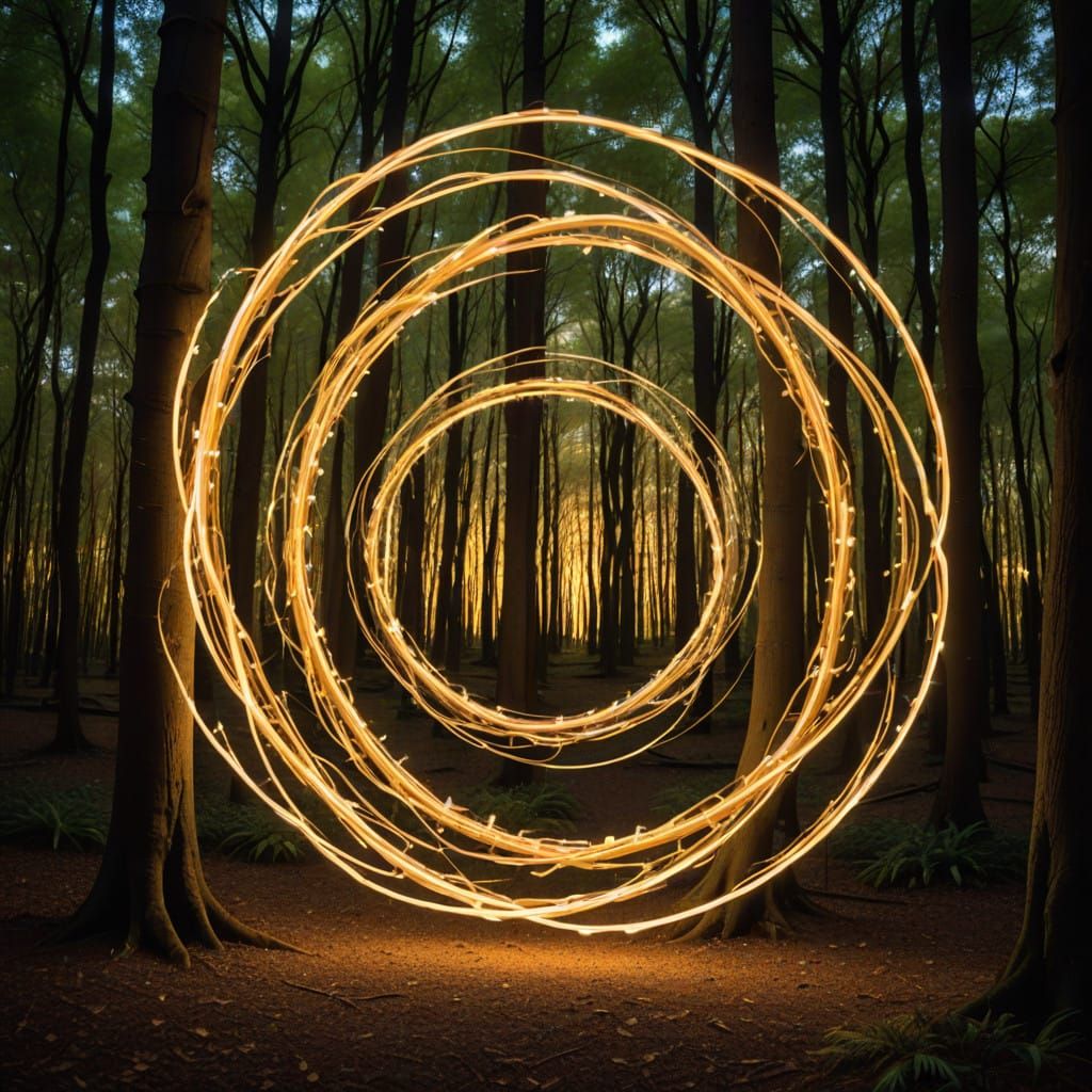 Ethereal Golden Spiral in a Luminous Grove - AI Art