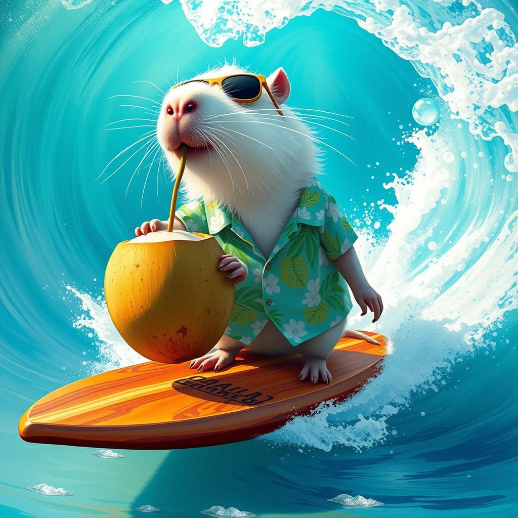 Capybara surfin' - Capybara Surfer Rides Turquoise Wave
