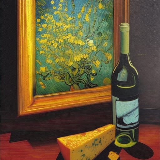 Bottle of wine and cheese van gogh impasto style - AI Generated Artwork ...
