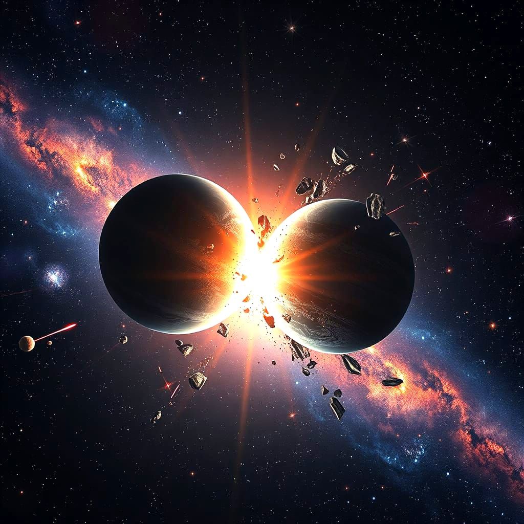 Cosmic Cataclysm: Planets Collide in a Celestial E... - AI Art
