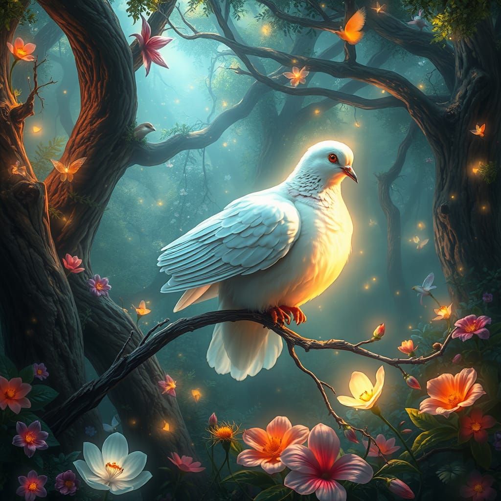 Mystical Dove in a Fantasy Forest🕊