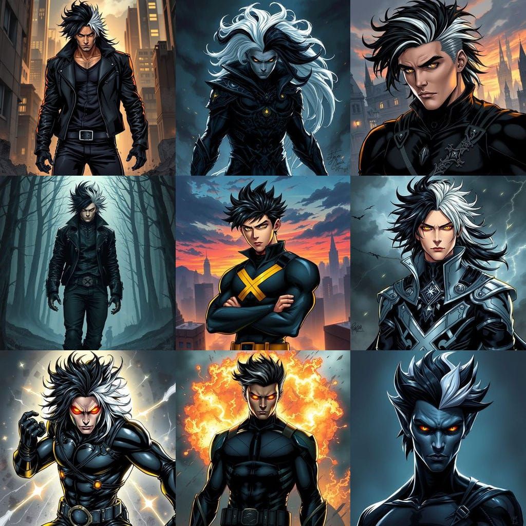 Vali Ravenclaw as a male X-Men character with black and white hair and ...