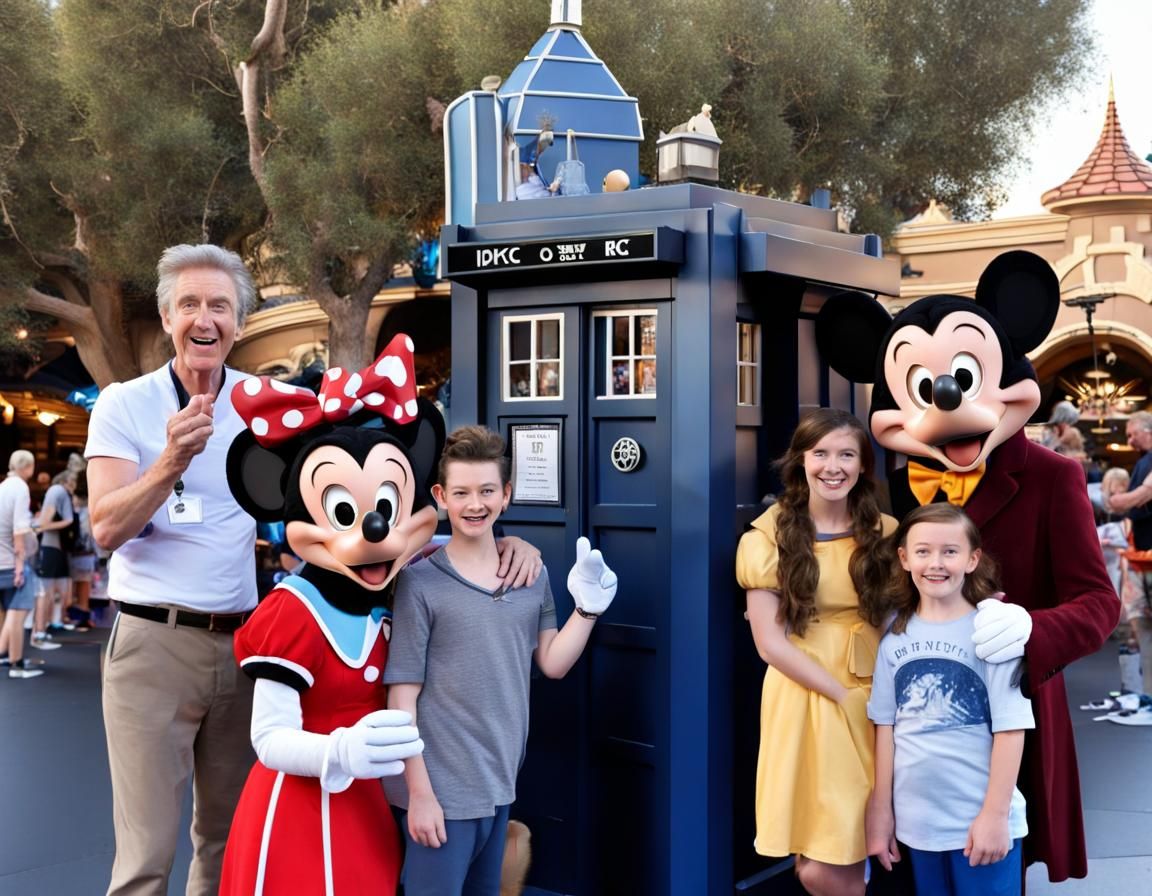 11 in Disneyland; dr who, interacting with Disney characters, - AI ...
