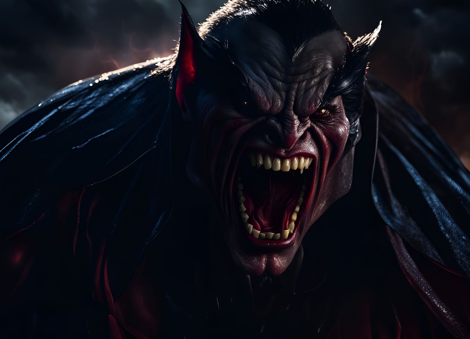Angry vampire with cape showing his scary teeth - AI Generated Artwork ...