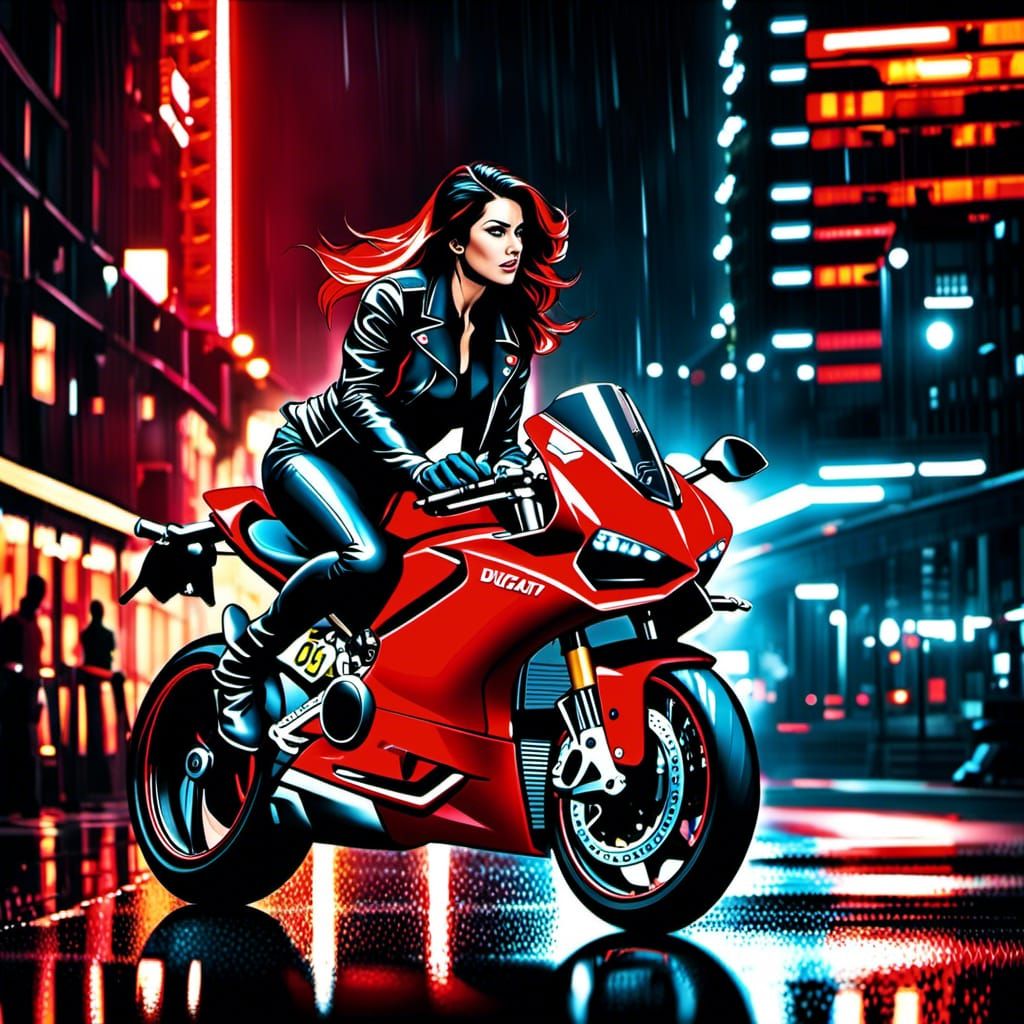 Power, Rain, and Ducati's Red Roar - AI Generated Artwork - NightCafe Creator