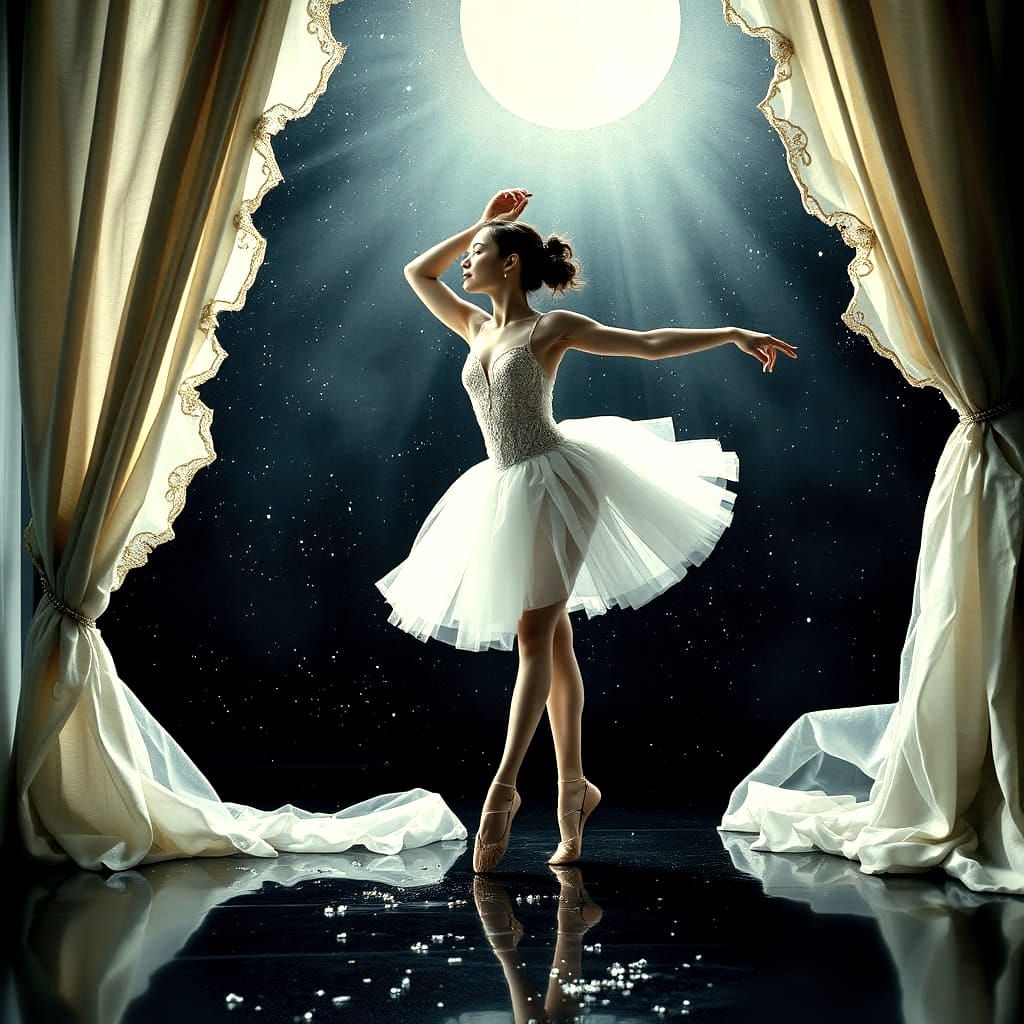 Eternity Dance - Ethereal Ballerina in Dreamlike Moonlit Sce...