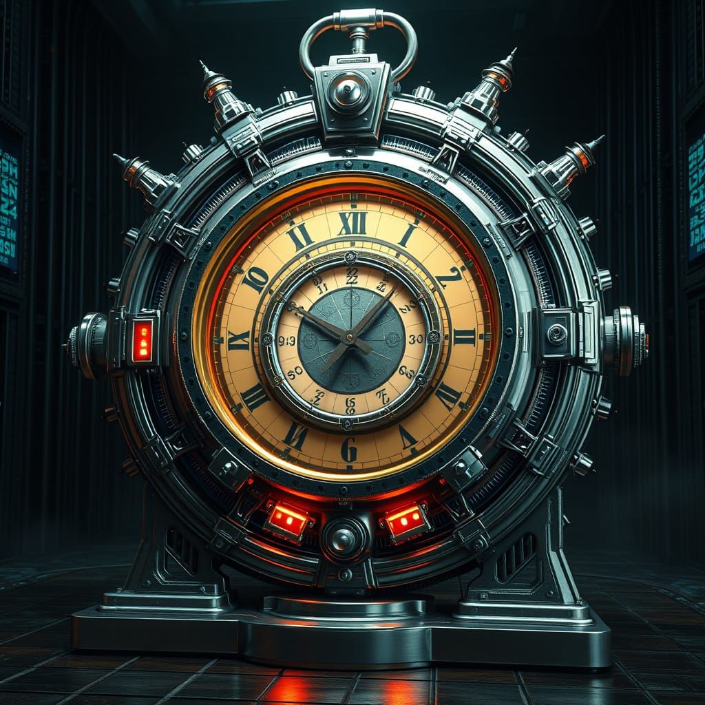 Steampunk Cyberpunk Doomsday Clock Countdown - AI Art