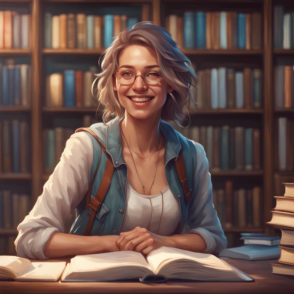 happy student in library - AI Generated Artwork - NightCafe Creator