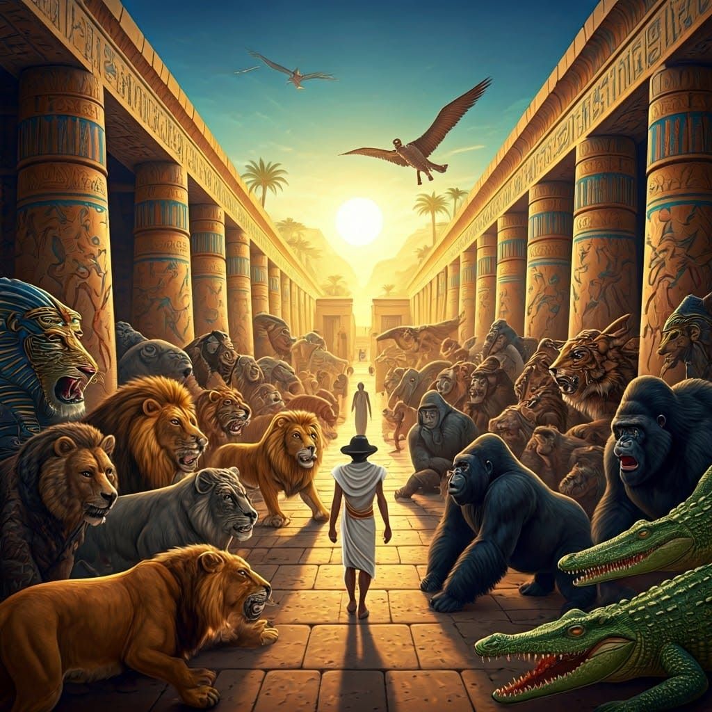 Fierce Creatures Converge on Ancient Egyptian City... - AI Art