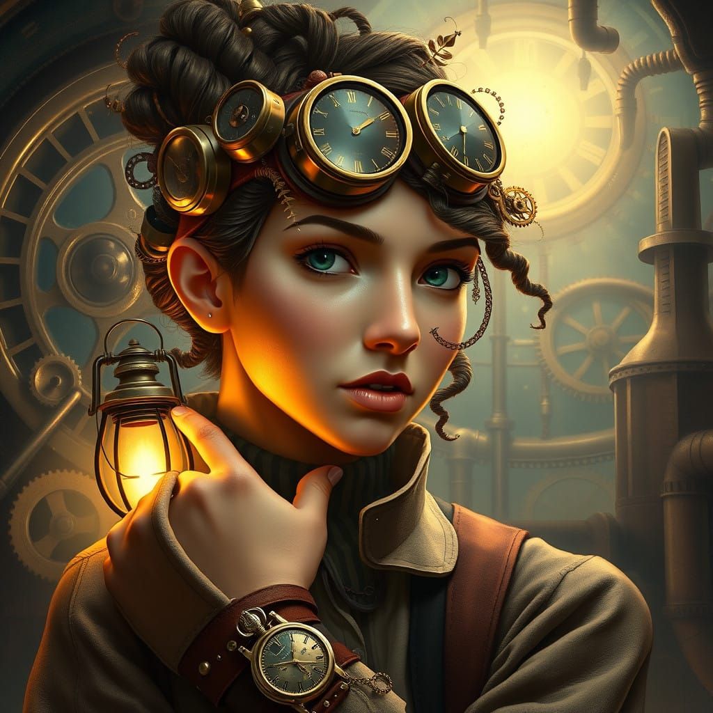 Steampunk Inventor in Golden Light - AI Art