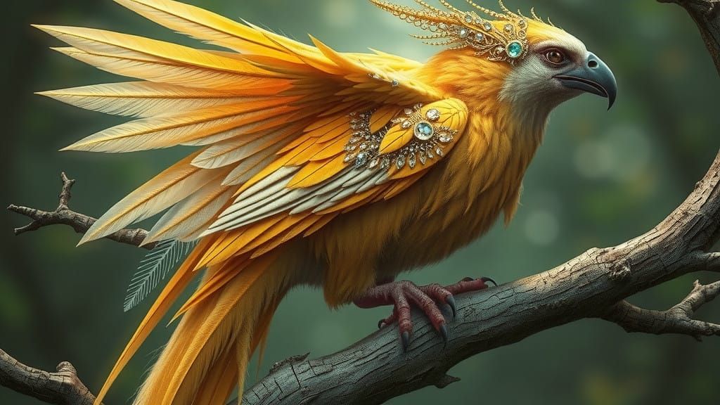 Mystical Avian Siren Perched on Ancient Branch - AI Art