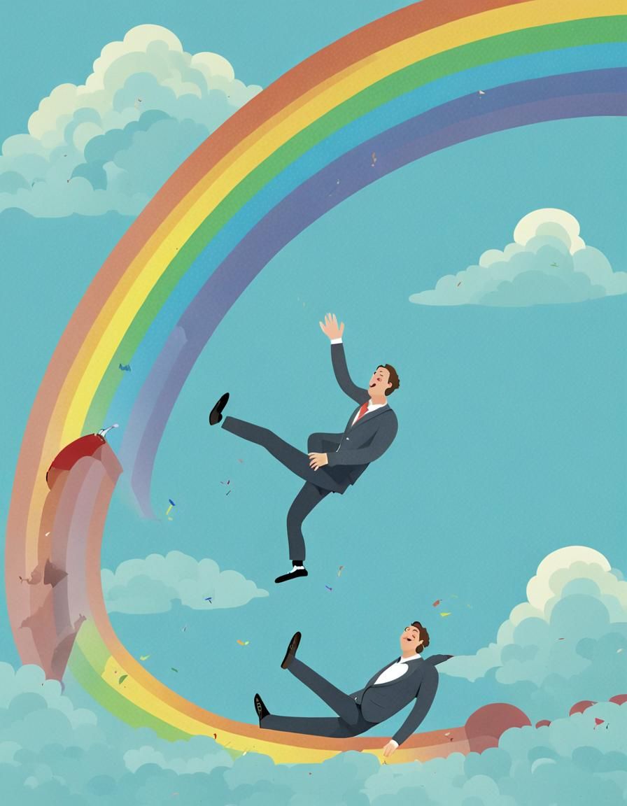 Two men falling out of a rainbow, illustration - AI Generated Artwork ...
