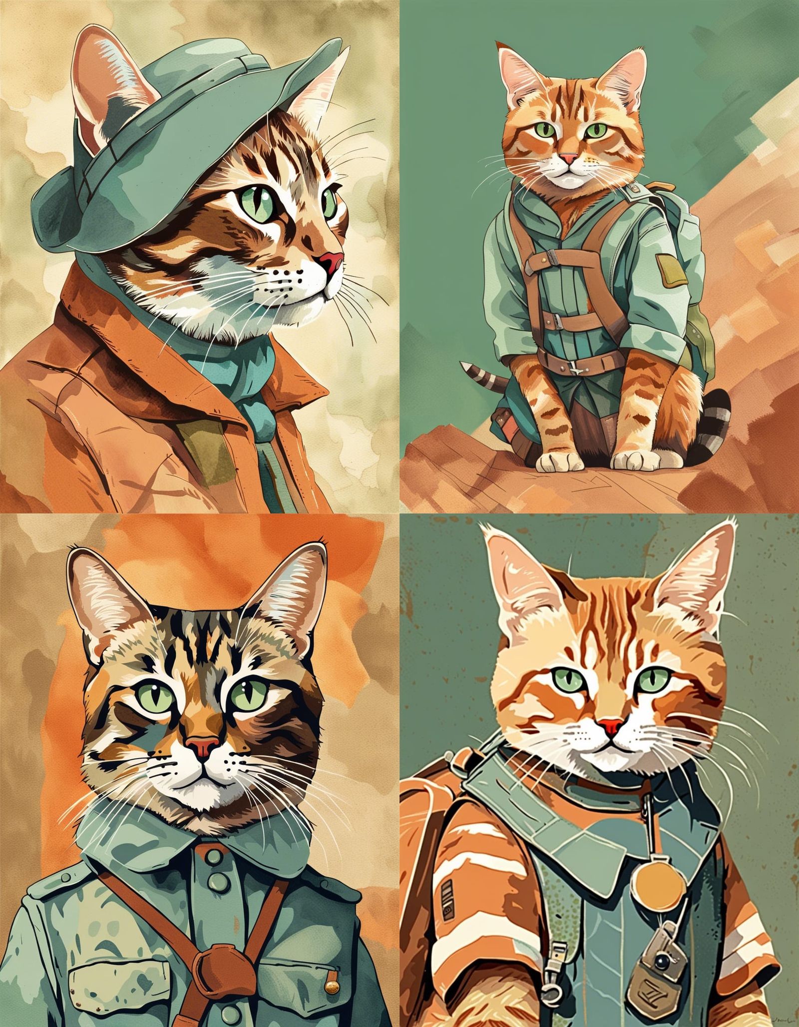 "Australian outback explorer hero tabby cat in retro outfit""(Water ...