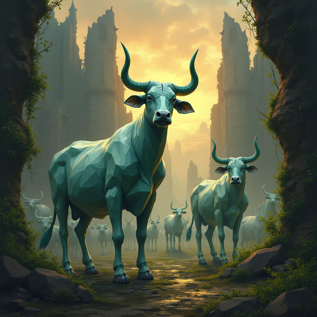 Crystal cows in ruins. - Crystal Cows in Ruins: A Dark, Fant...