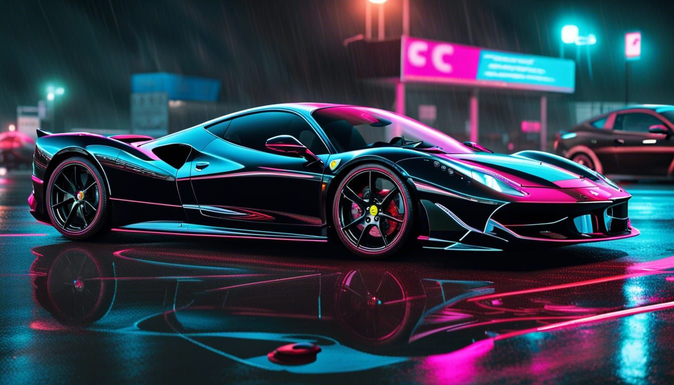Ferrari in a Neon World - AI Generated Artwork - NightCafe Creator