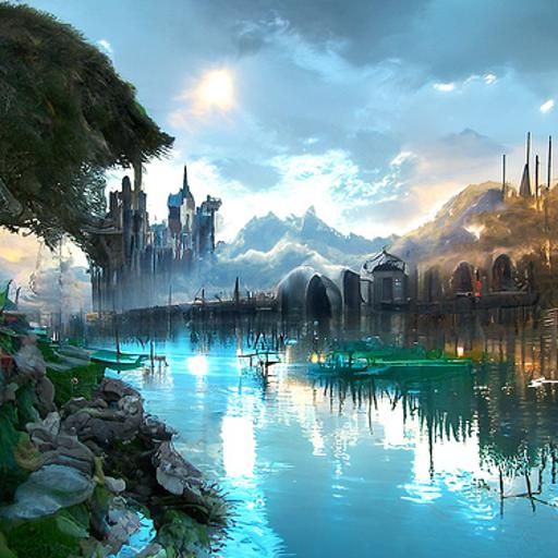 Great Fantasy City by a Lake - AI Generated Artwork - NightCafe Creator