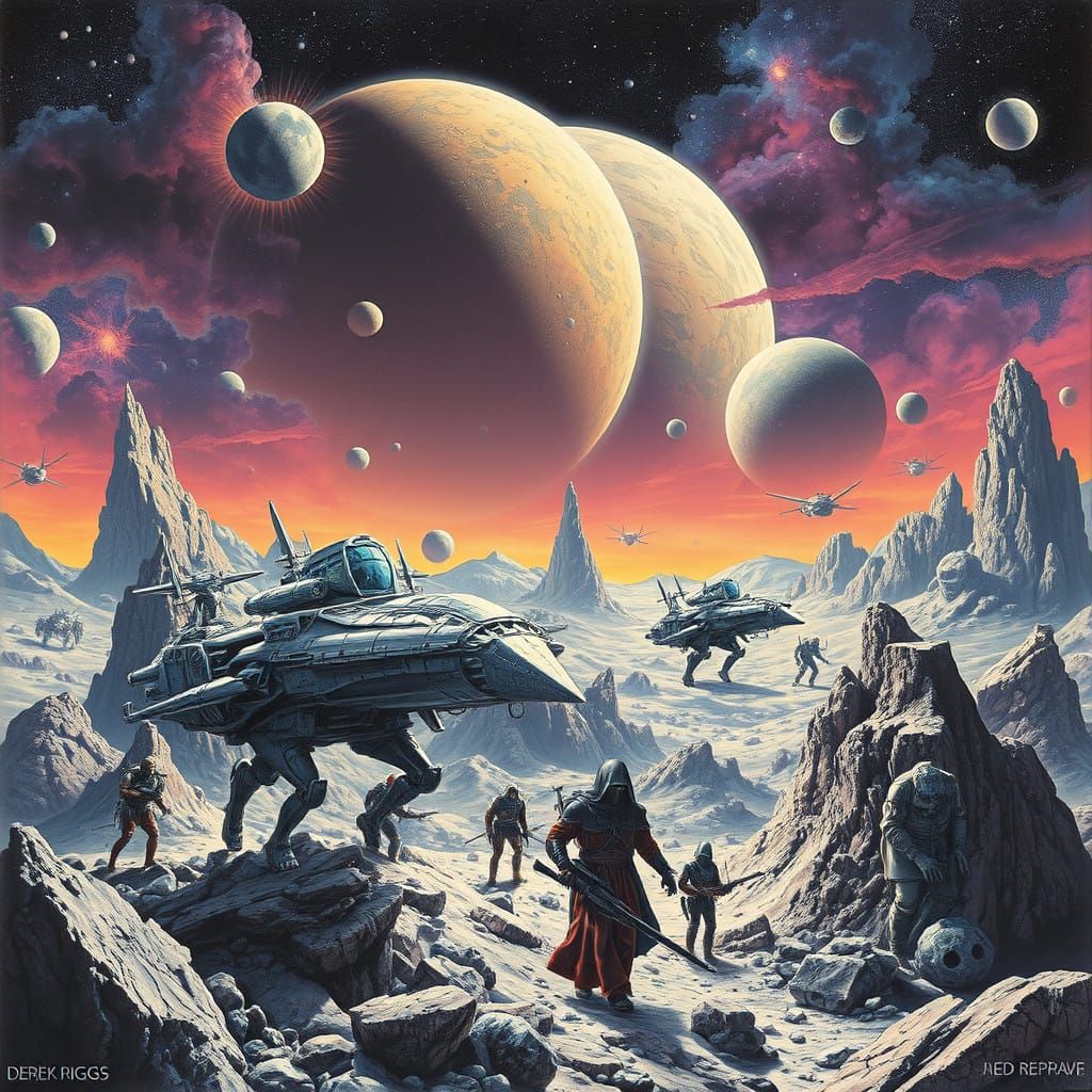 (cosmic war on an alien planet ) heavy metal album cover art by Derek ...