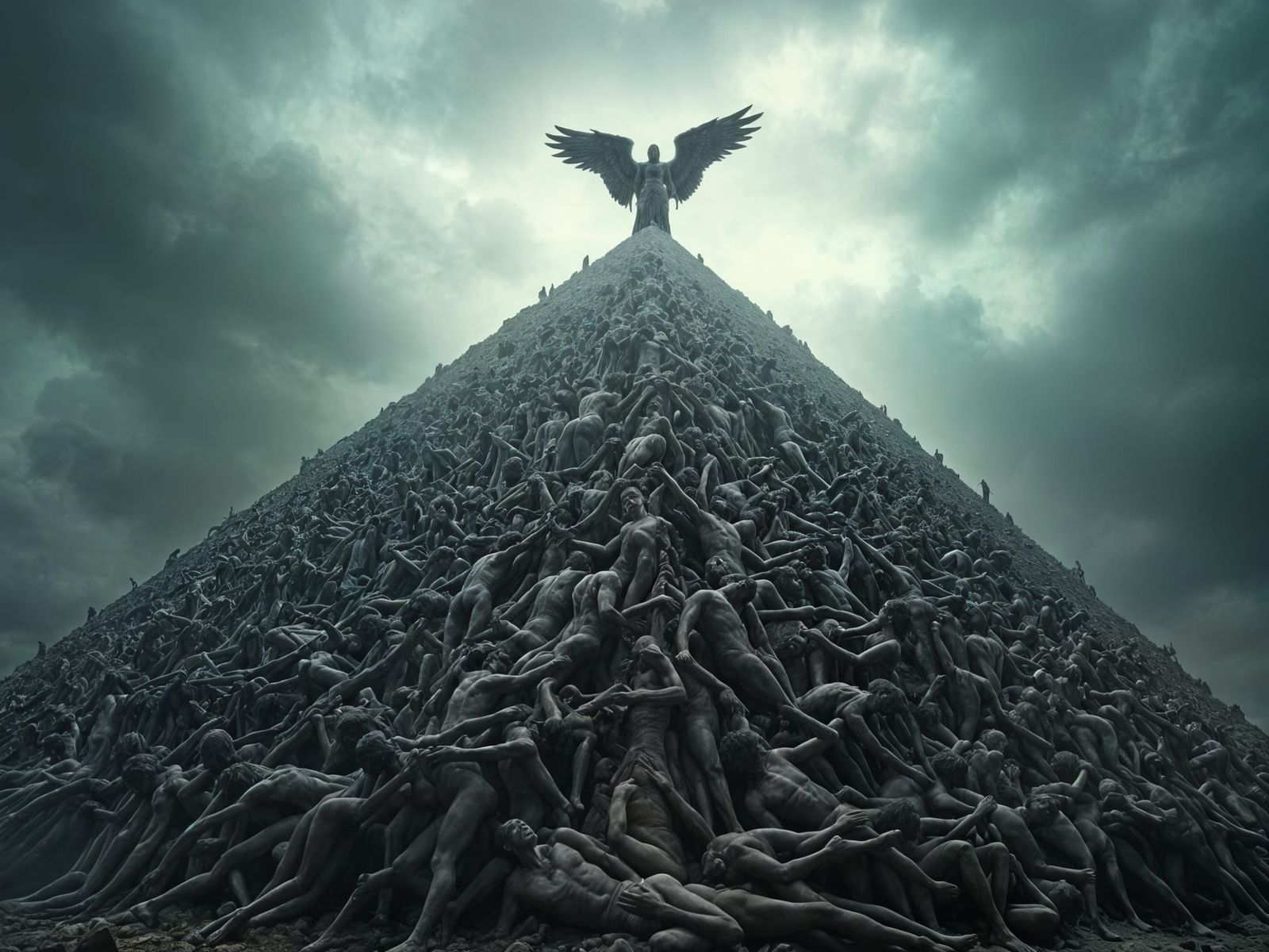 A dark mal Angel stand at the top a huge pyramid the size of the ...