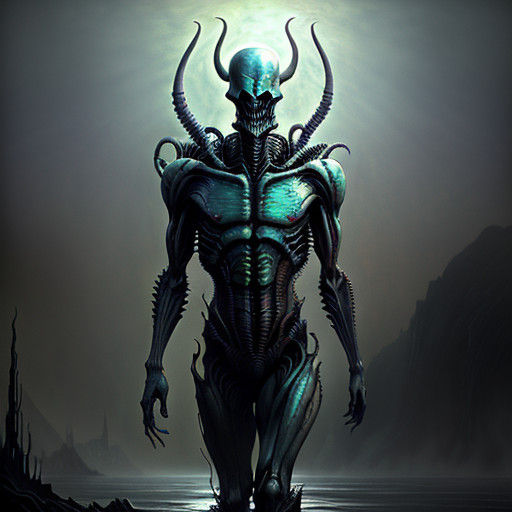 Splendid Xenomorph Portrait in Ominous, Polished A... - AI Art