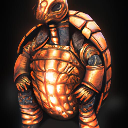Humanoid turtle in bronze flaming armor - AI Generated Artwork ...