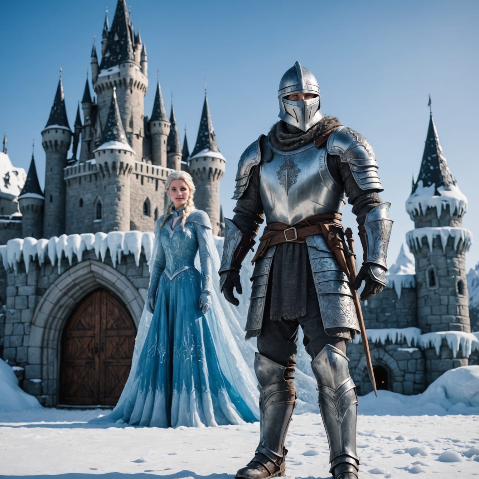 Frozen Knight in Regal Ice Castle - AI Art