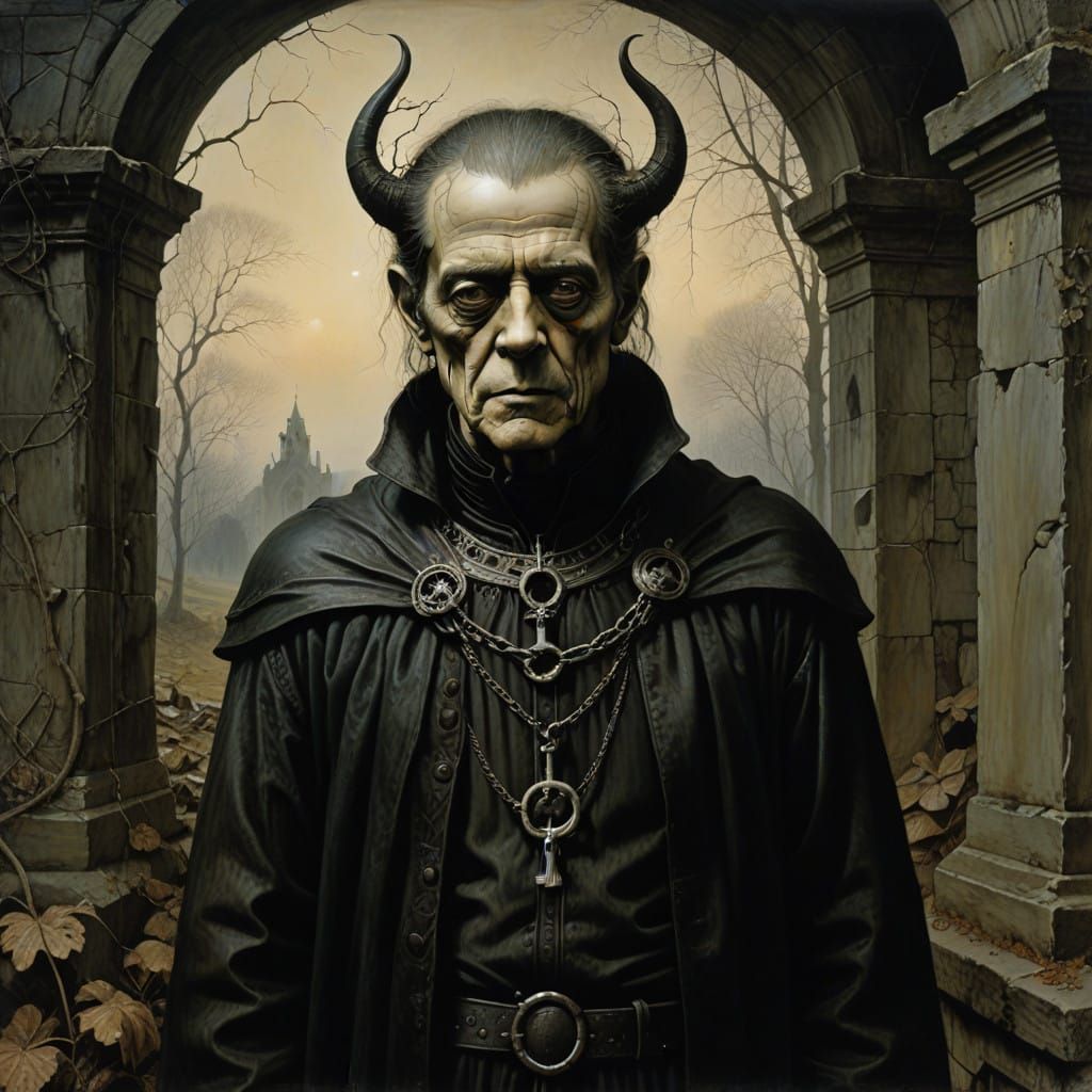 Medieval Portrait of a Graveyard Guardian in Tatte... - AI Art